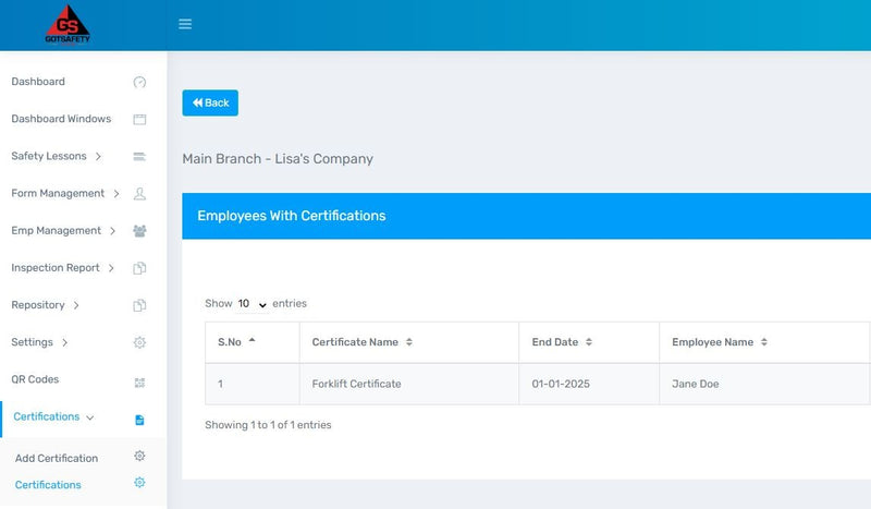 Managing Certifications – GotSafety.com